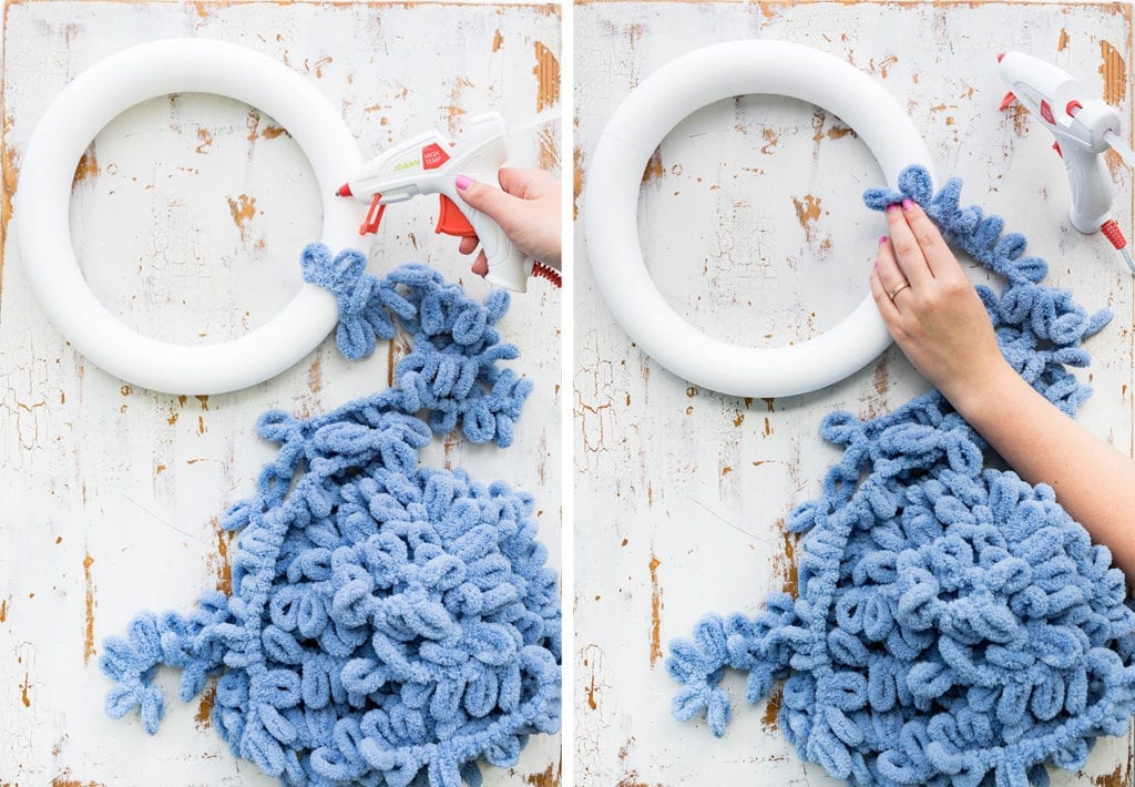 DIY Yarn Loop Wreath with Bernat Blanket EZ • Sewrella
