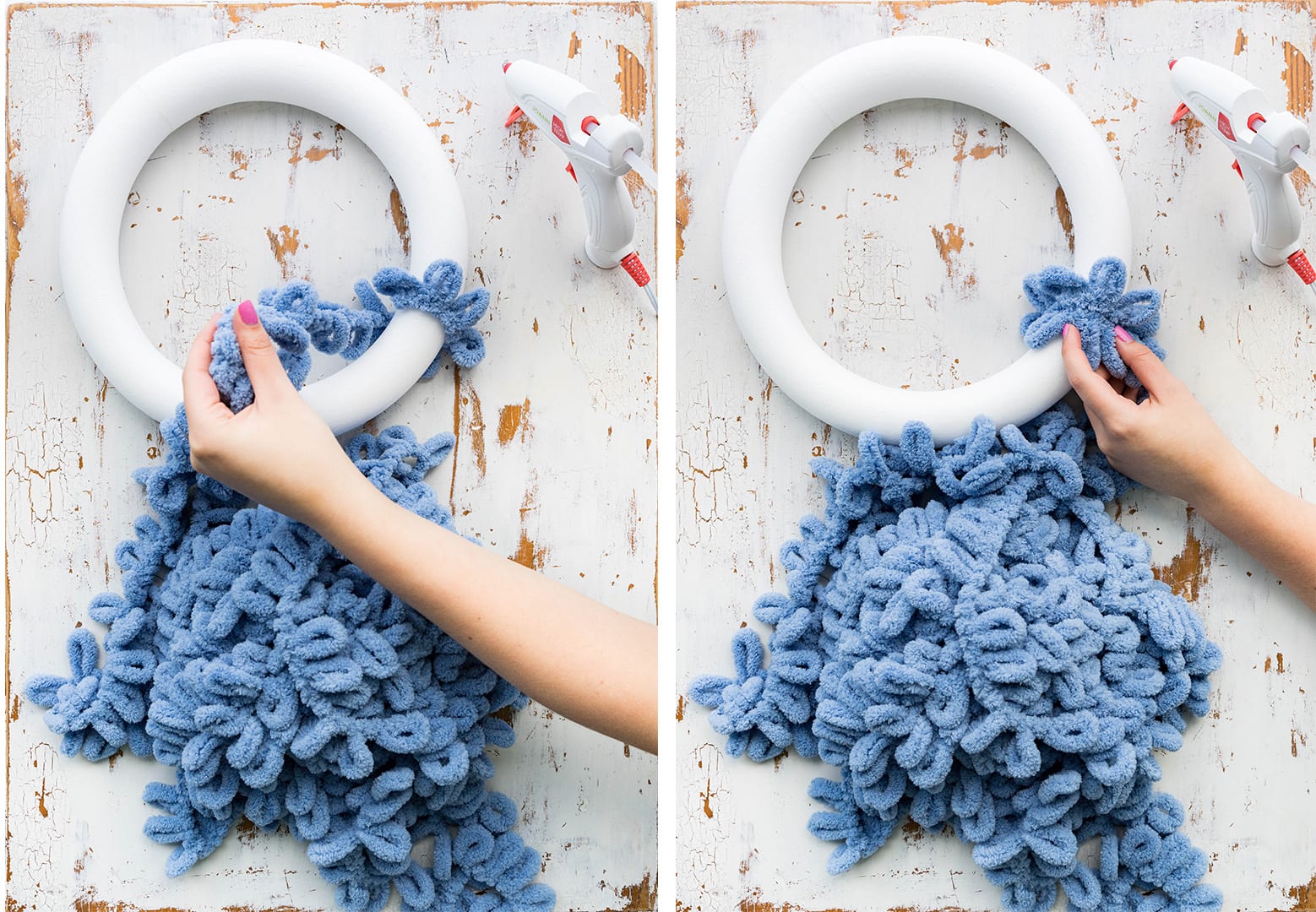 DIY Yarn Loop Wreath with Bernat Blanket EZ • Sewrella