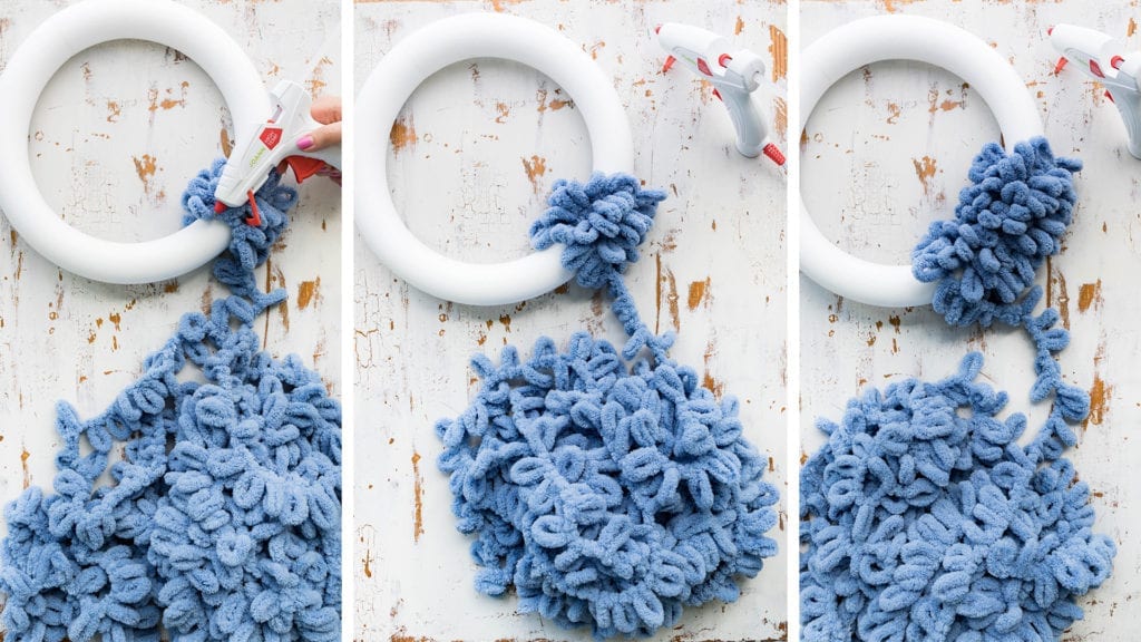 DIY Yarn Loop Wreath with Bernat Blanket EZ • Sewrella